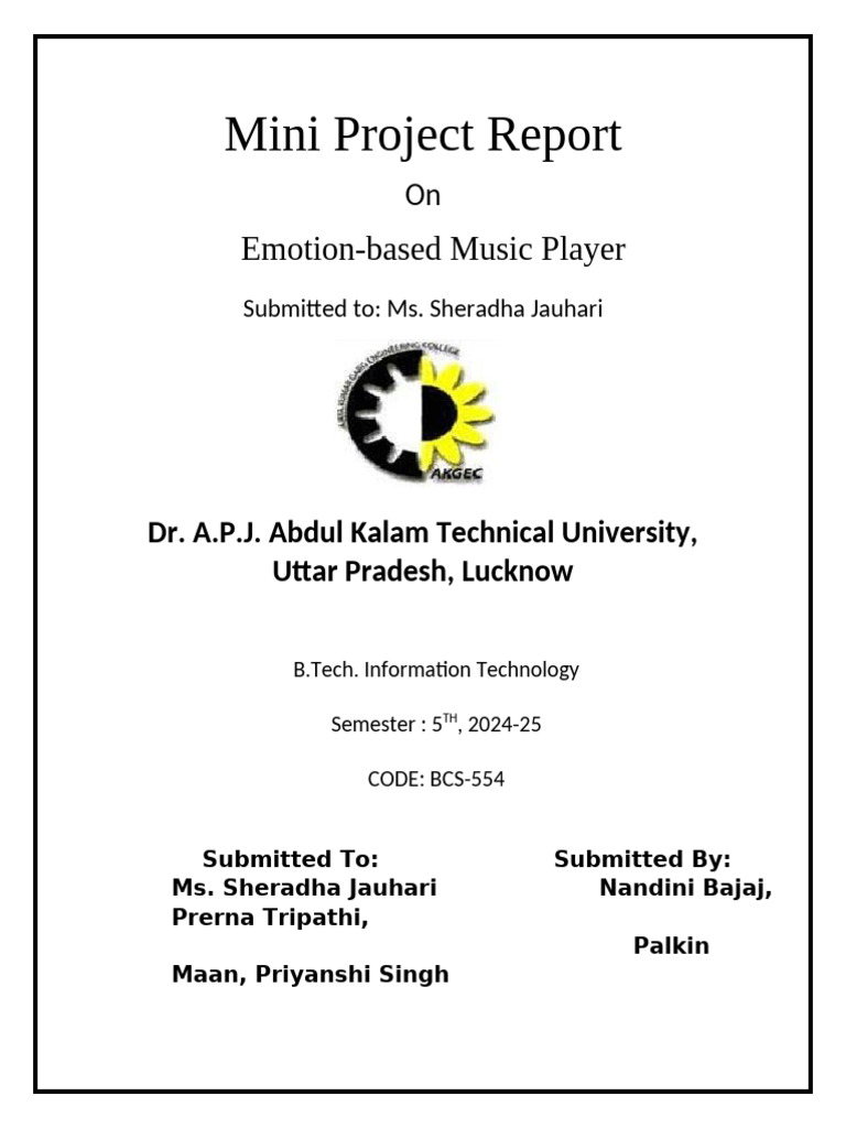 Report - of - Mini - Project (1) (AutoRecovered) | PDF | Emotions | System