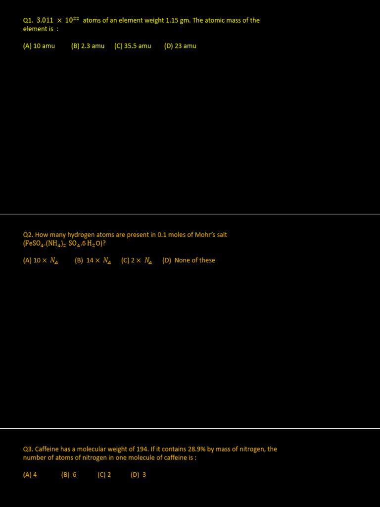 Mole Concept Practice Question | PDF | Mole (Unit) | Combustion