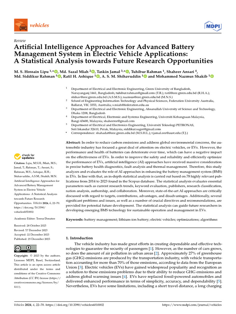 Artificial Intelligence Approaches For Advanced Battery | PDF | Artificial Intelligence ...