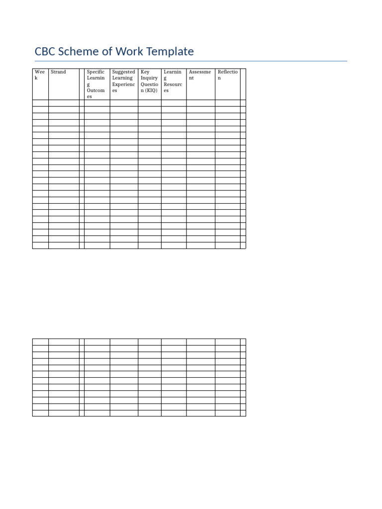 CBC Scheme of Work Template | PDF