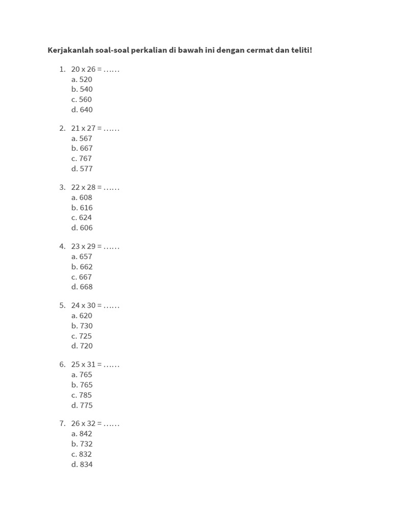 PR Matematika Perkalian Bersusun Pendek | PDF