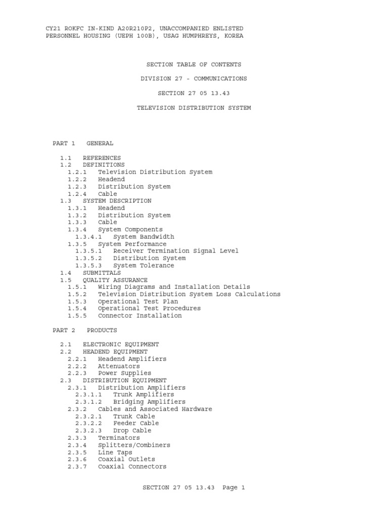 Cable TV Distribution System Overview | PDF | Coaxial Cable | Cable ...