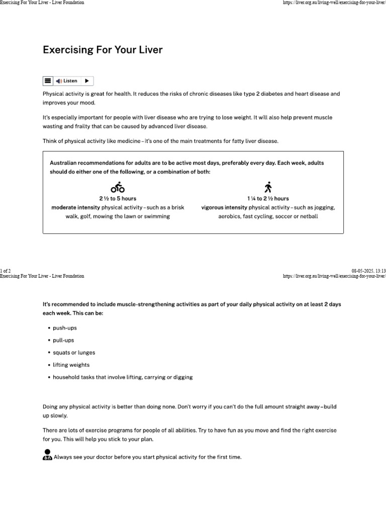 Exercising For Your Liver - Liver Foundation | PDF