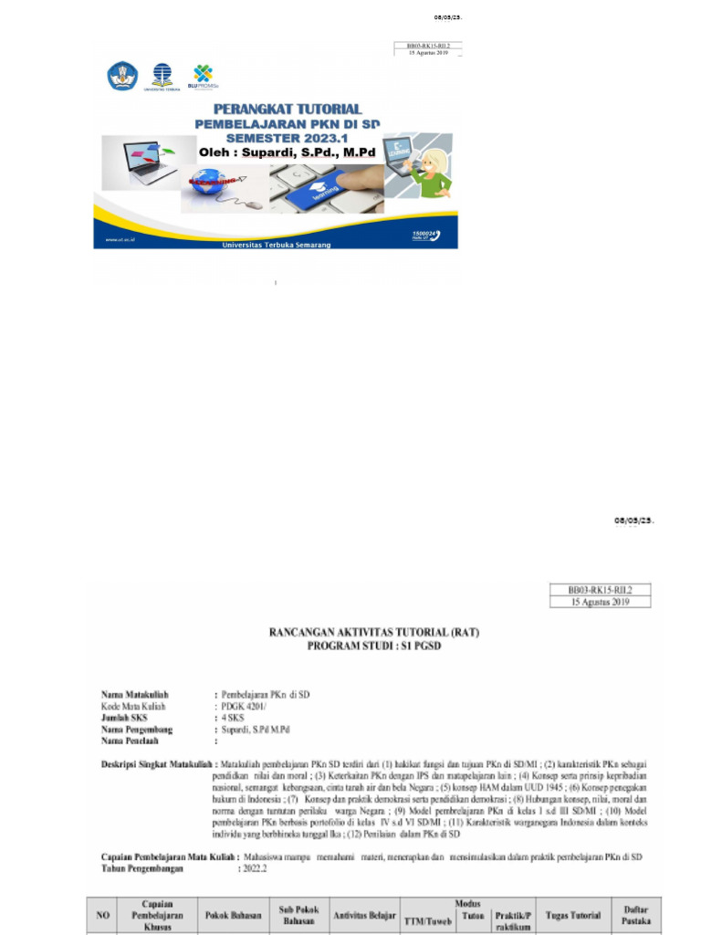 Sat Rat Pembelajaran PKN Di SD | PDF