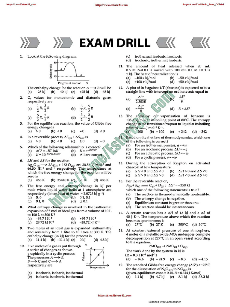 Thermodynamics Practice Paper | PDF