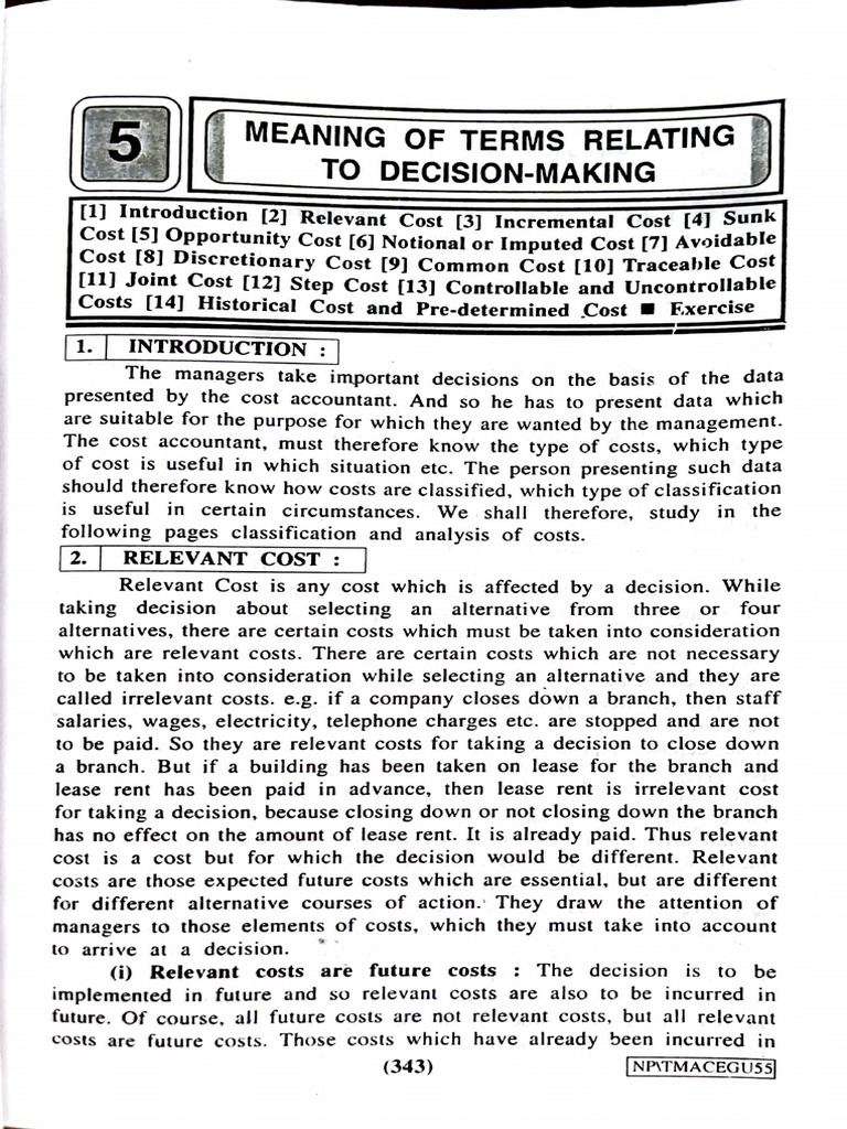 Unit - 5 (Meaning of Terms Relating To Dicision - Making) | PDF