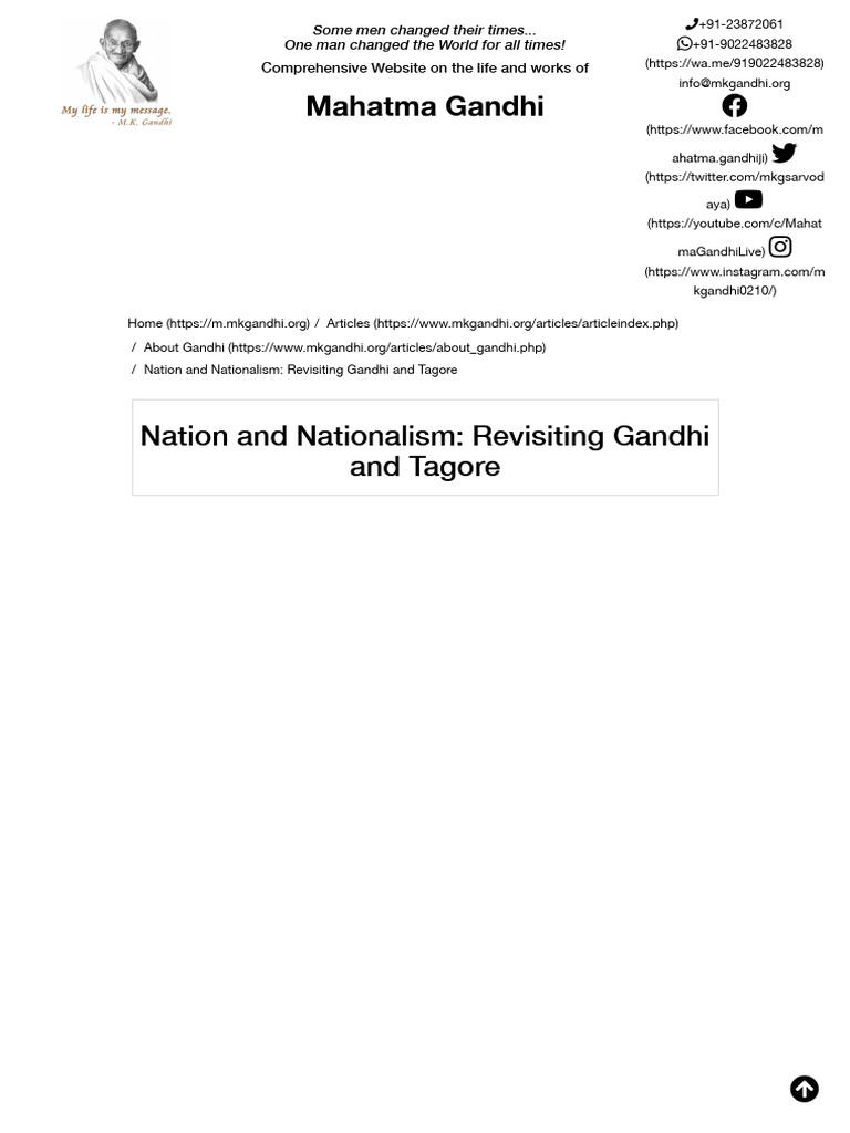 Nation and Nationalism - Revisiting Gandhi and Tagore - Articles On and ...