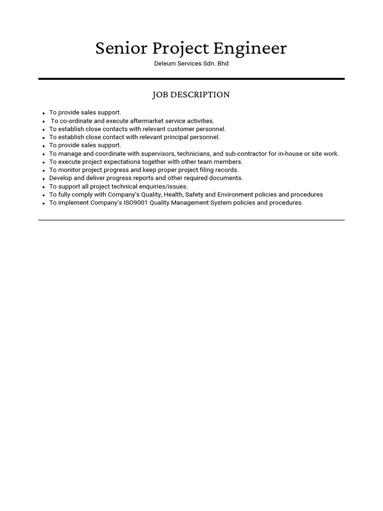 CDD JD - Senior Project Engineer | PDF