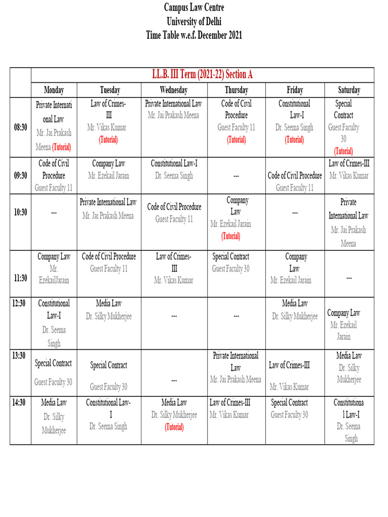 3rd Semester Time Table 2021 22 | PDF | Justice | Crime & Violence