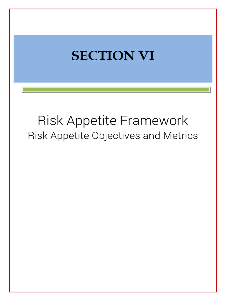 Risk Appetite Framework Level II Risk Appetite Objectives and Metrics ...