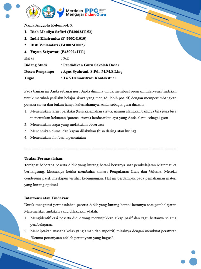 T4.5 Demonstrasi Kontekstual-PSE-Kelompok 5 | PDF
