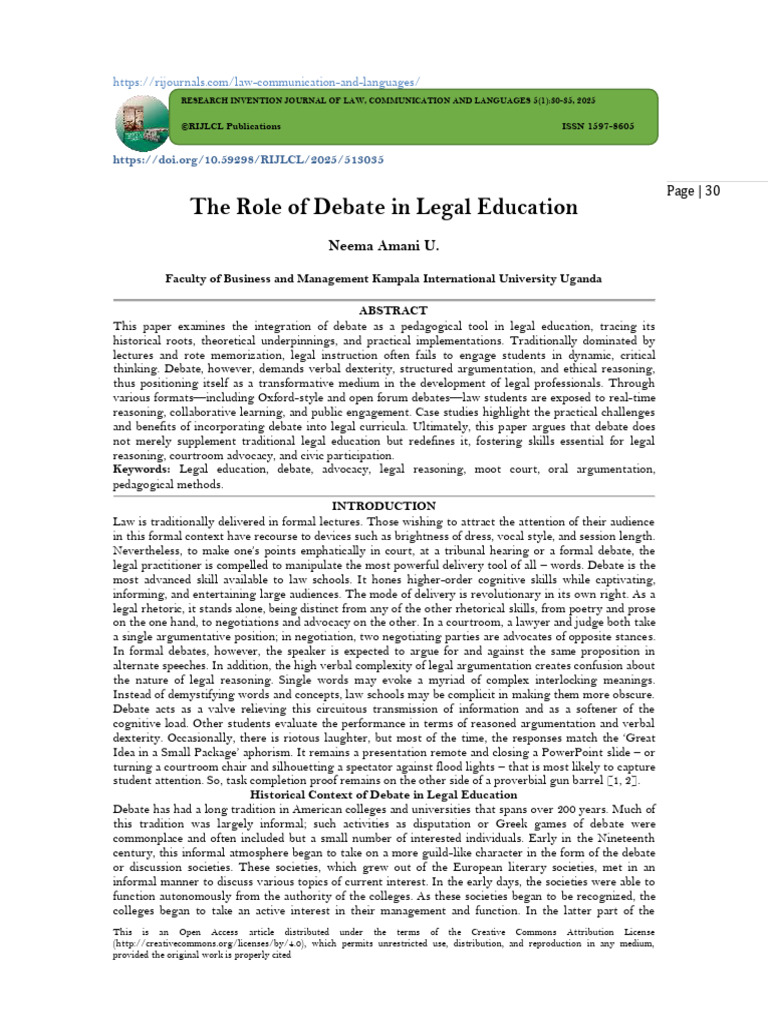 The Role of Debate in Legal Education (WWW - Kiu.ac - Ug) | PDF ...