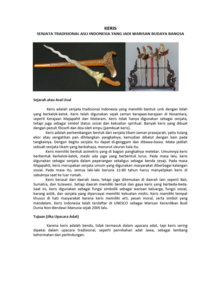 Tugas Ipas (Keris) Warisan Budaya Indonesia | PDF