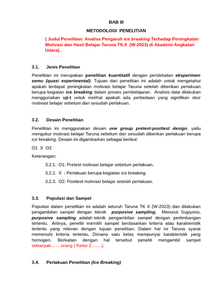 BAB III Metodologi Penelitian PTK Perlakuan DG Ice Breaking | PDF