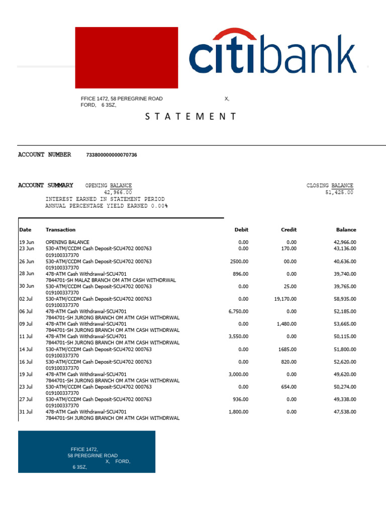 Citybank Statement | PDF | Debits And Credits | Automated Teller Machine