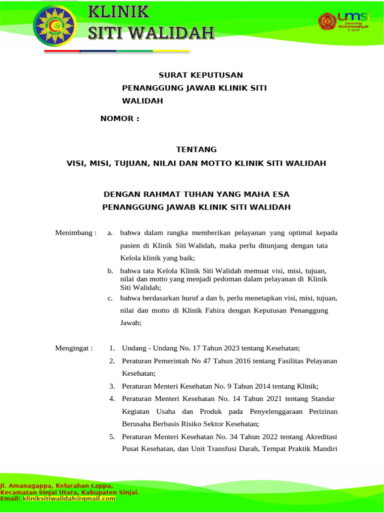 Visi dan Misi Klinik Siti Walidah | PDF