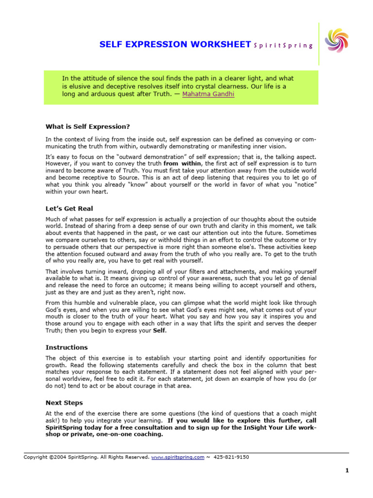 Express Yourself Worksheet 3 | PDF | Truth | Attention