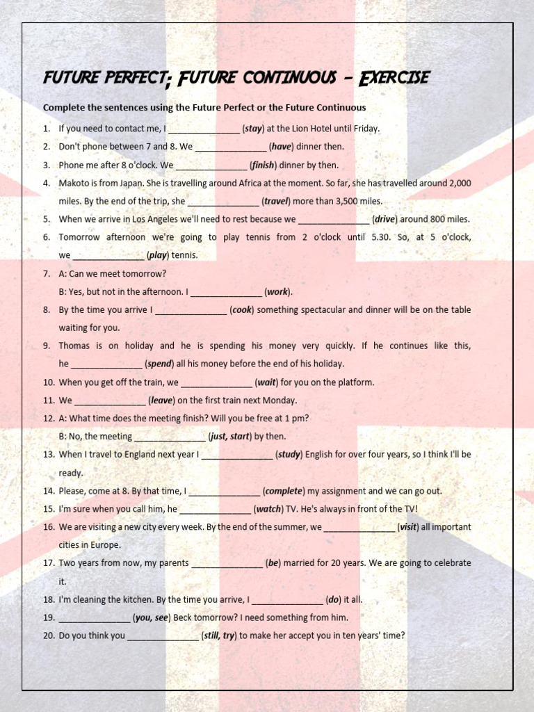 Grade 10 Unit 4 Aim High 4 - Future Continuous and Future Perfect Exercise | PDF