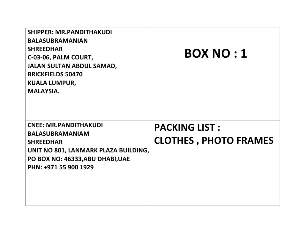 Box No: 1: Packing List: Clothes, Photo Frames | PDF | Leisure