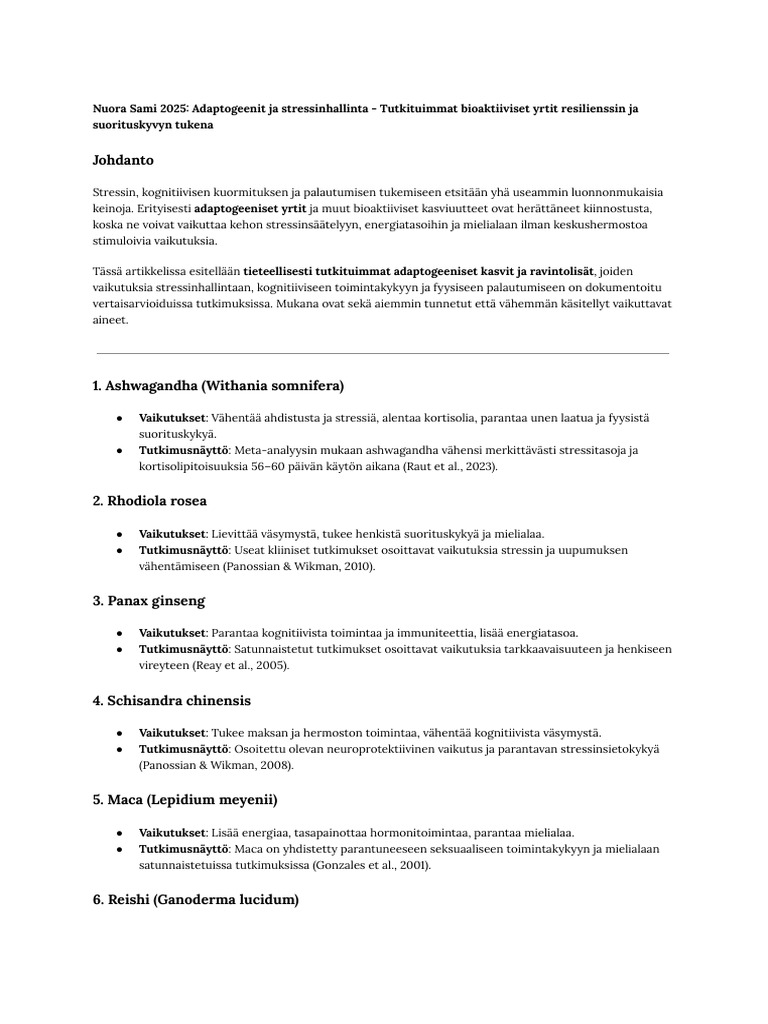 Nuora Sami 2025 Adaptogeenit Ja Stressinhallinta | PDF