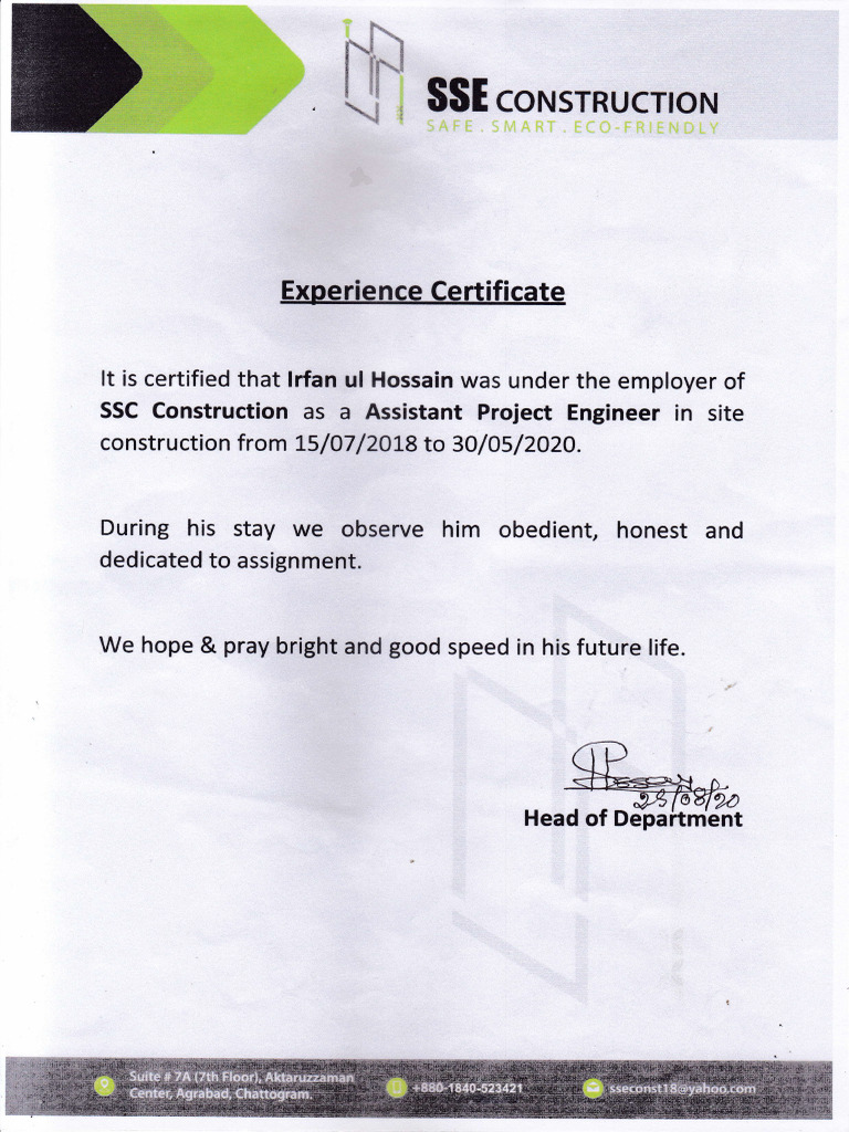 Experience Certificate by SSE | PDF