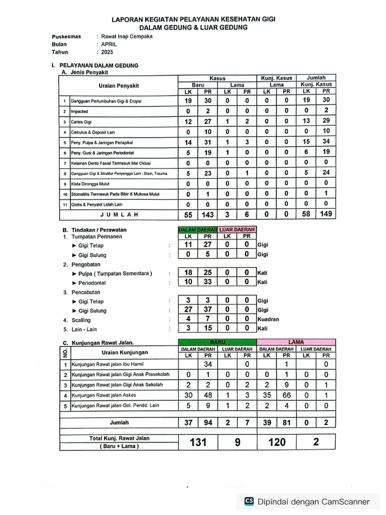 Laporan Gigi PKM Cempaka | PDF