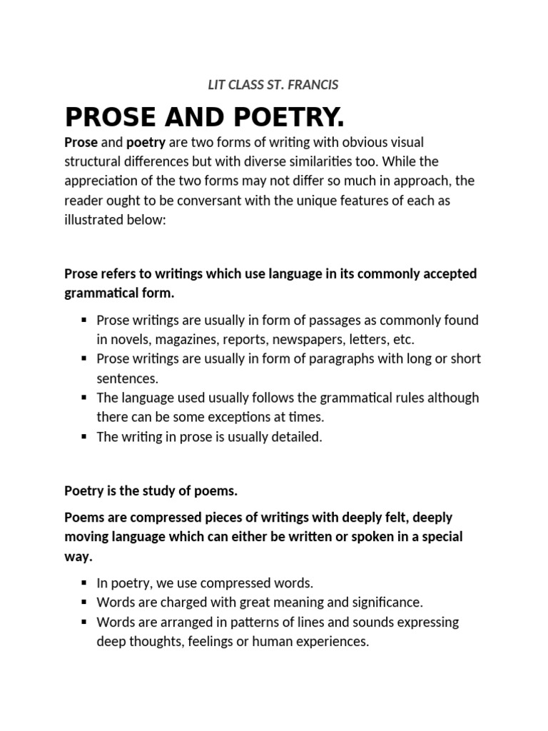 Prose and Poetry - LITERATURE | PDF | Poetry | Prose