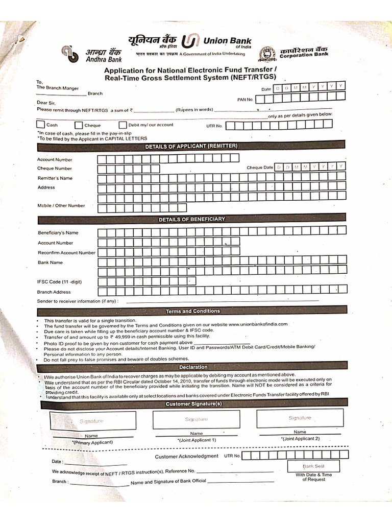 Union Rtgs Form | PDF