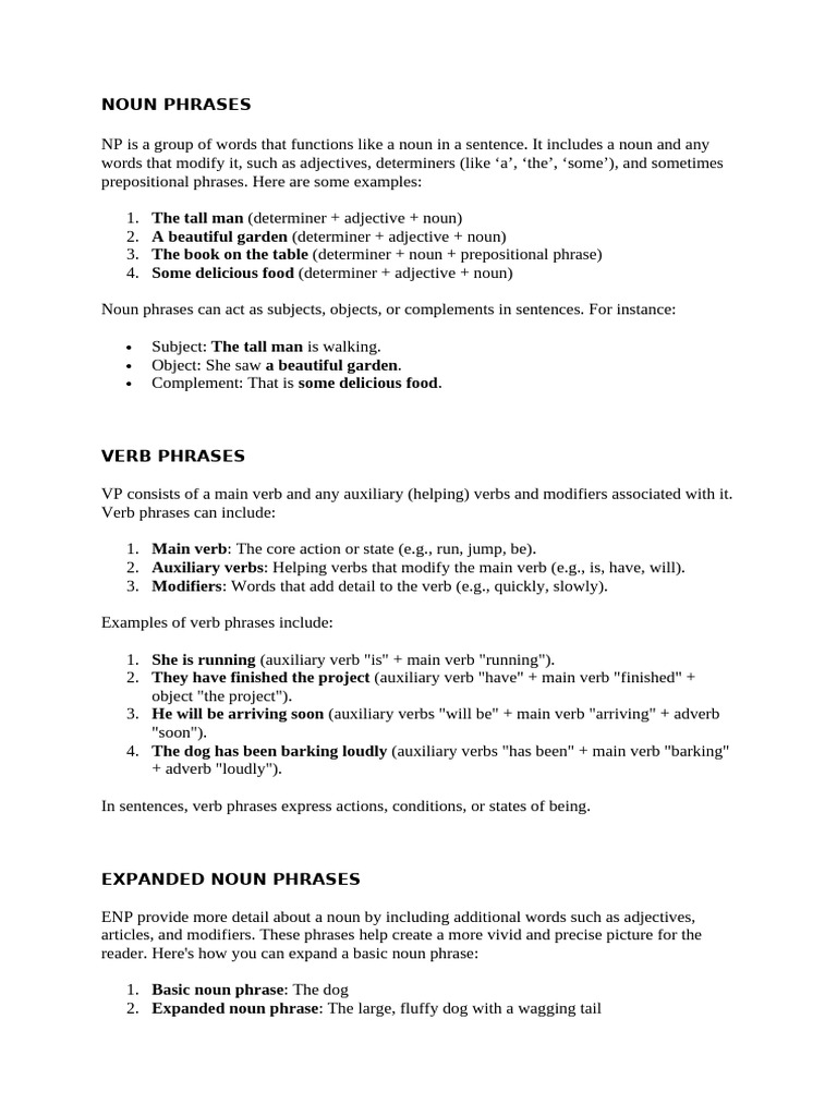 Noun Phrase vs Verb Phrase | PDF | Verb | Adverb