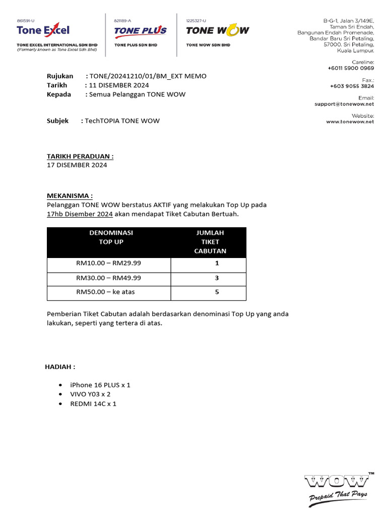 Techtopia Tone Wow Ext Memo MKTG 12dec2024 | PDF