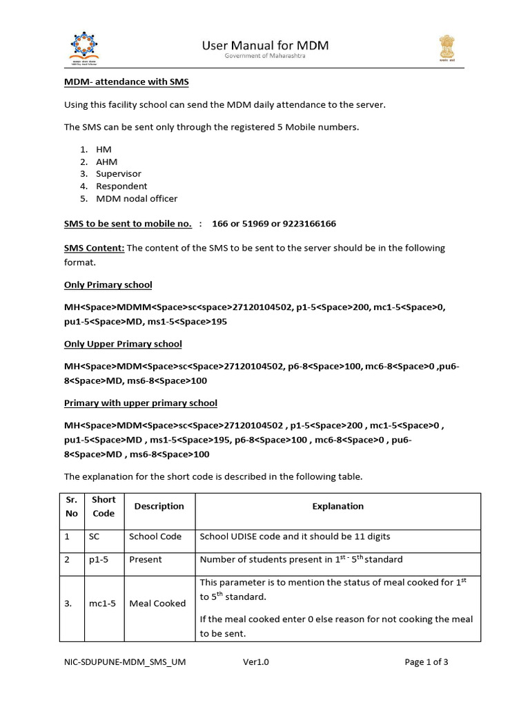 MDM - SMS - Attendance Manual | PDF