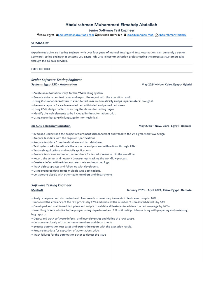 Abdulrahman Muhammed Elmahdy Abdallah | PDF | Software Testing ...