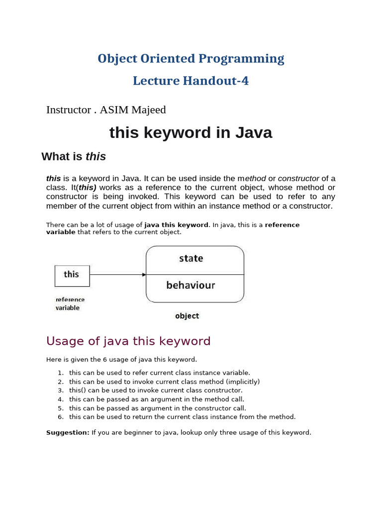 4 This Keyword | PDF | Constructor (Object Oriented Programming) | Programming