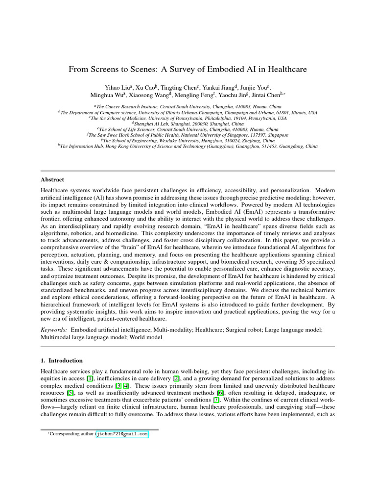 From Screens To Scenes - A Survey of Embodied AI in Healthcare | PDF ...