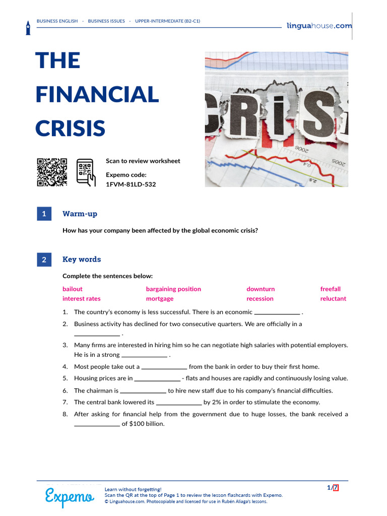 The Financial Crisis British English Student B2 C1 | PDF | Recession | Great Recession