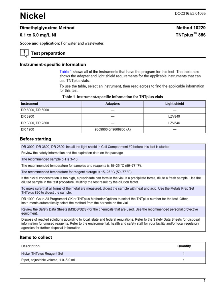 Nickel Testing with Dimethylglyoxime Method | PDF | Purified Water | Acid