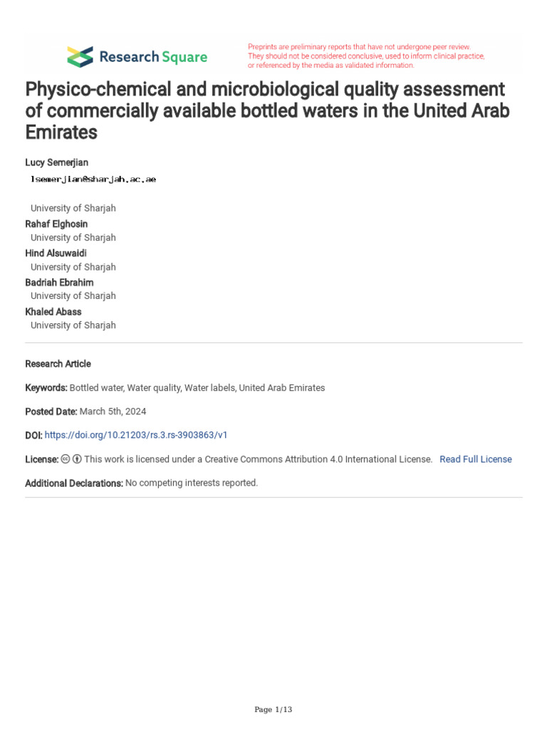 Physico-Chemical and Microbiological Quality Asses | PDF | Bottled ...