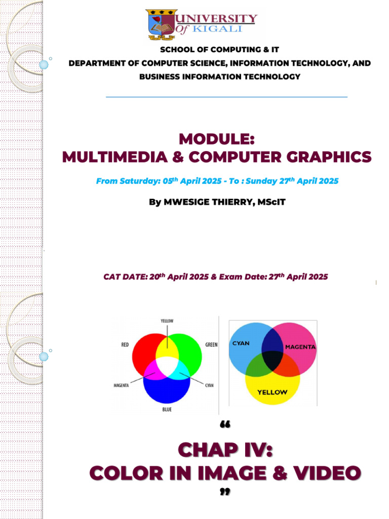 UOK MULTIMEDIA - Chap 4 Color in Image and Video (Thierry 2025) | PDF | Data Compression | Magenta