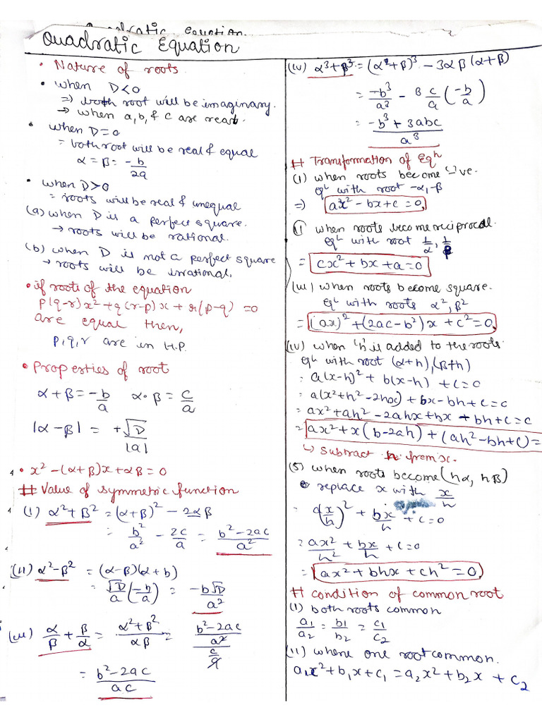 Nda Quadratic Equation Formula Sheet | PDF
