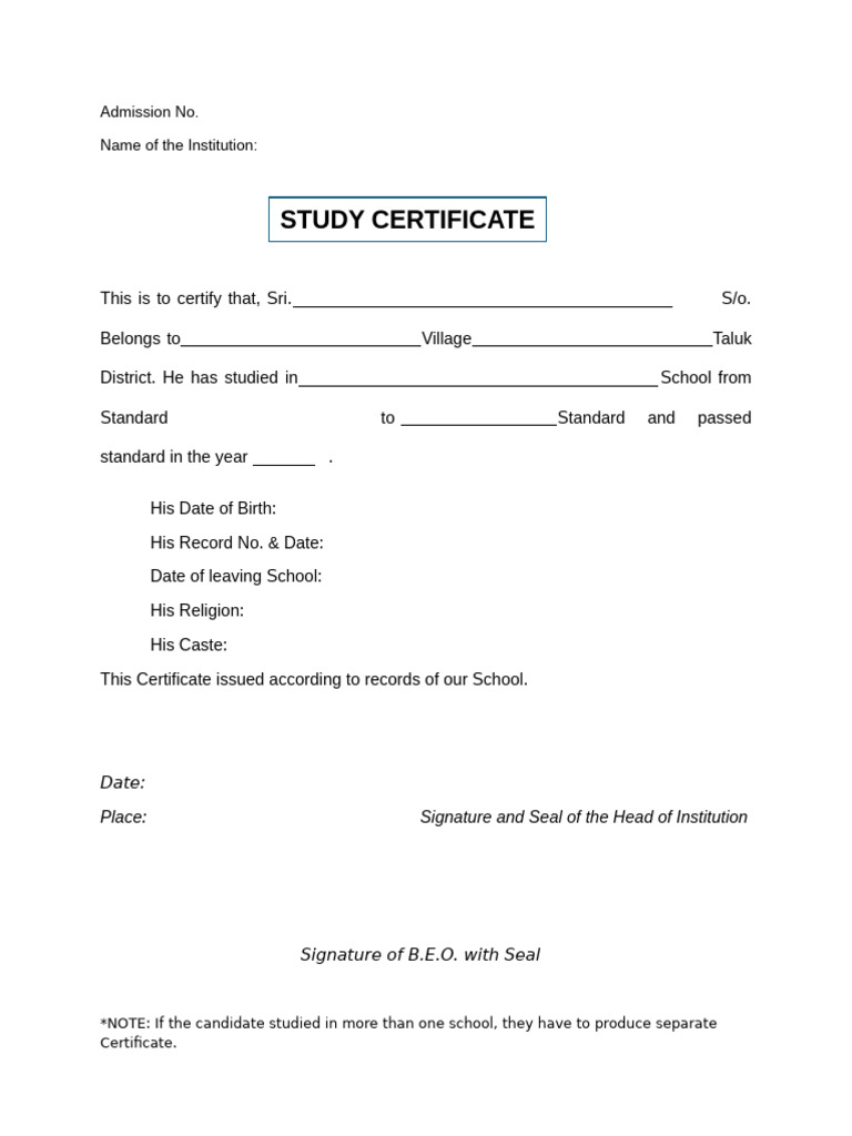 Study Certificate Format | PDF