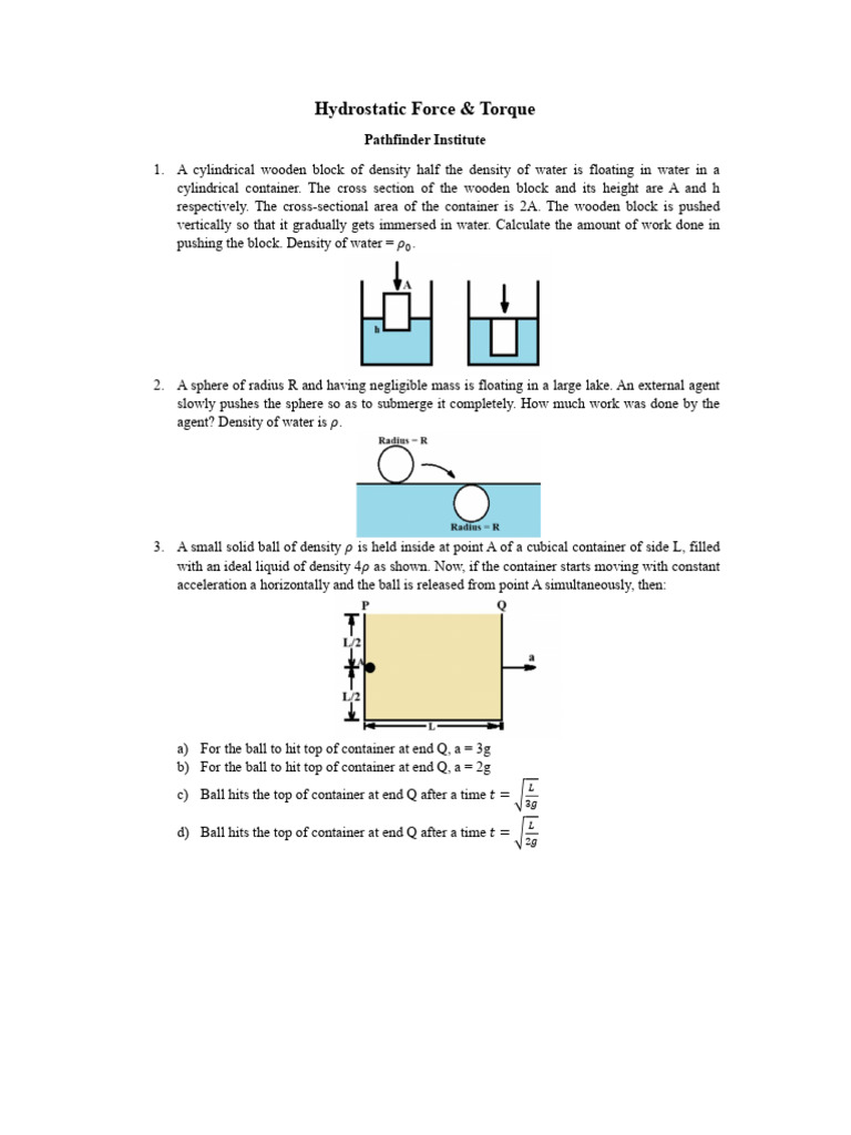 Fluid Mechanics Advanced Problems Pdf Density Sphere