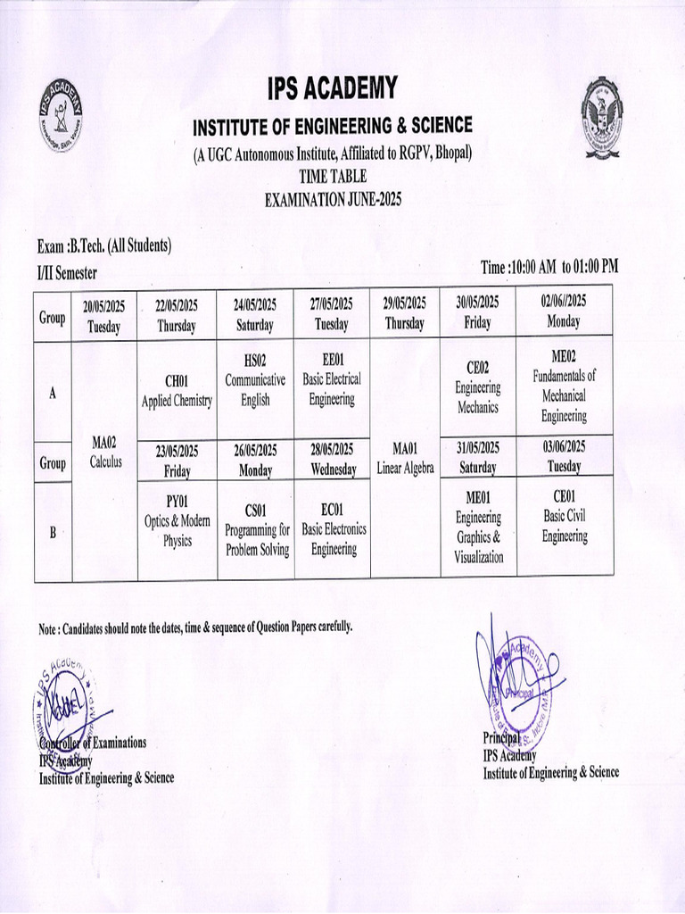 II Sem June 2025 Exam Time Table | PDF
