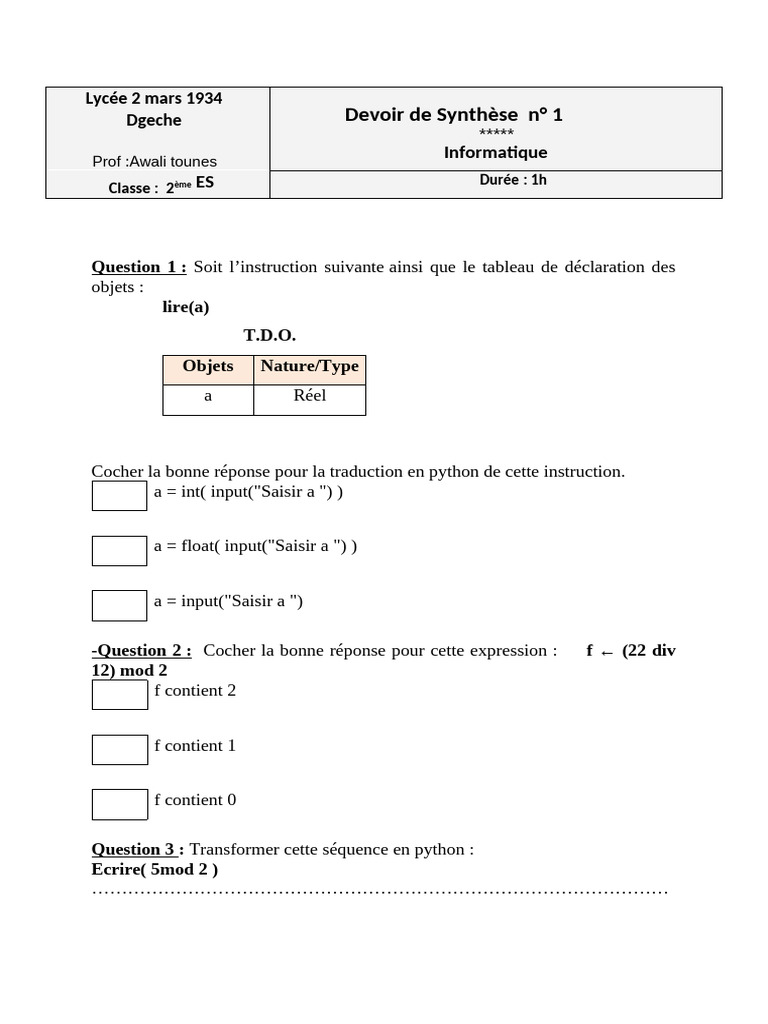 Ds1 2éme Science 2024 | PDF
