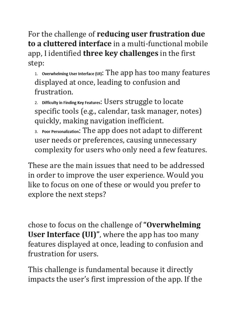 For The Challenge of Reducing User Frustration Due To A Cluttered Interface in A Multi | PDF ...