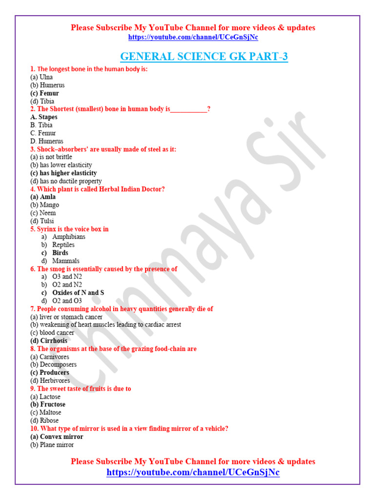 General Science GK Part-3 | PDF | Aorta
