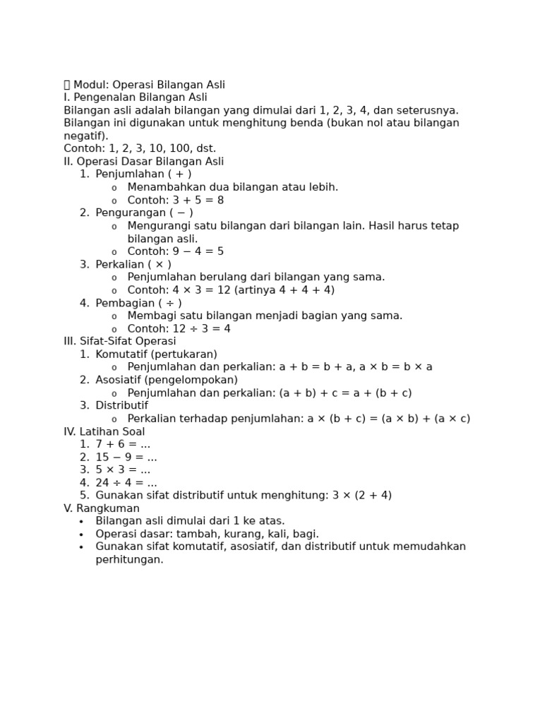 ? Modul Operasi Bilangan Asli | PDF