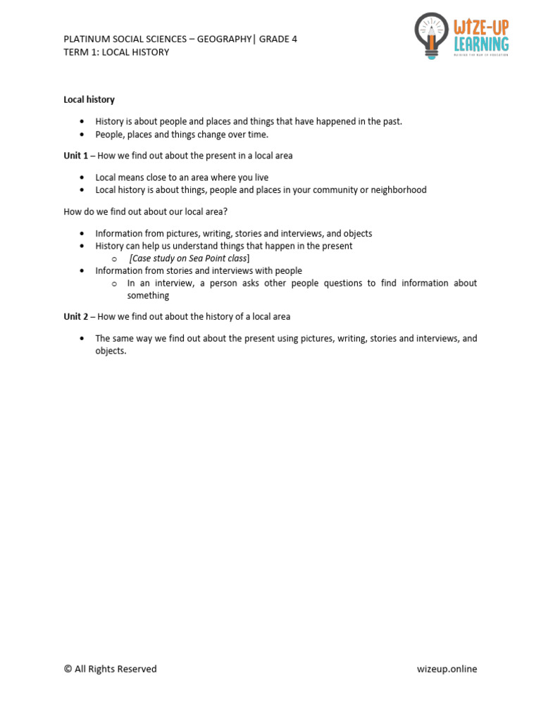 Platinum Social Sciences Grade 4 History TERM 1 LOCAL HISTORY | PDF