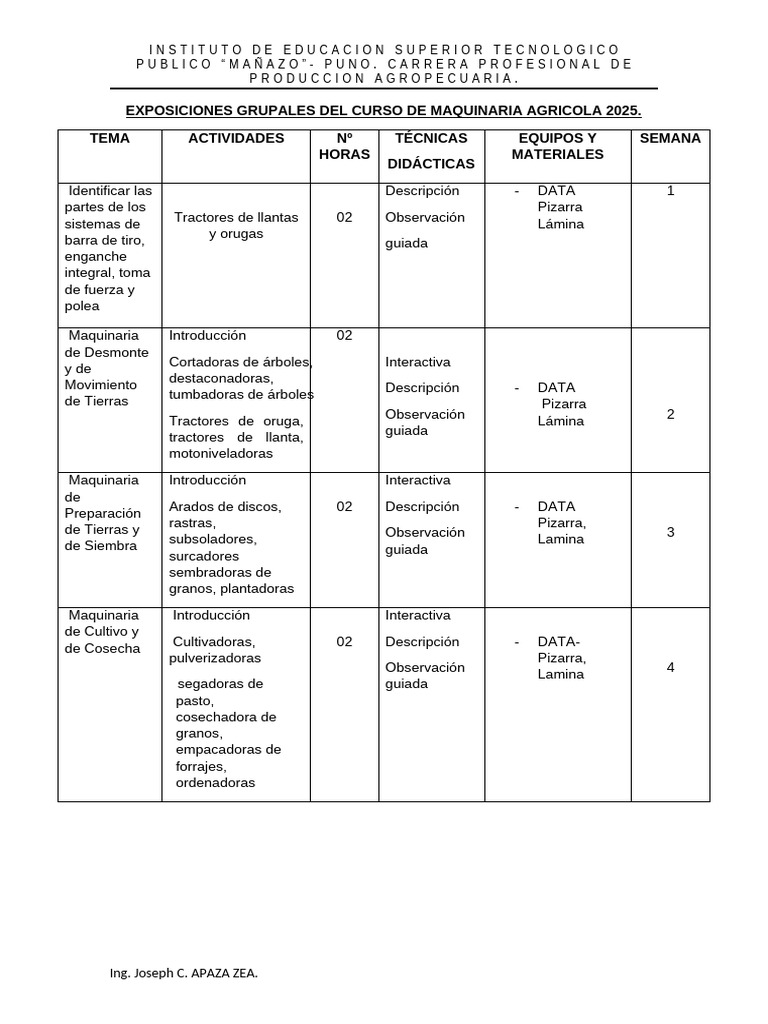 Temas de Exposiciones Del Curso de Maquinaria Agricola | PDF | Maquinaria de agricultura | Tractor