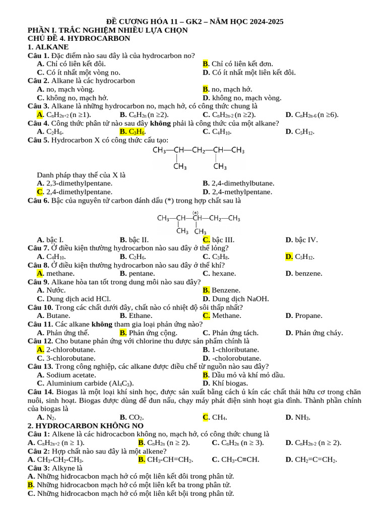 24.25 - đề cương GK2 - hóa 11 | PDF