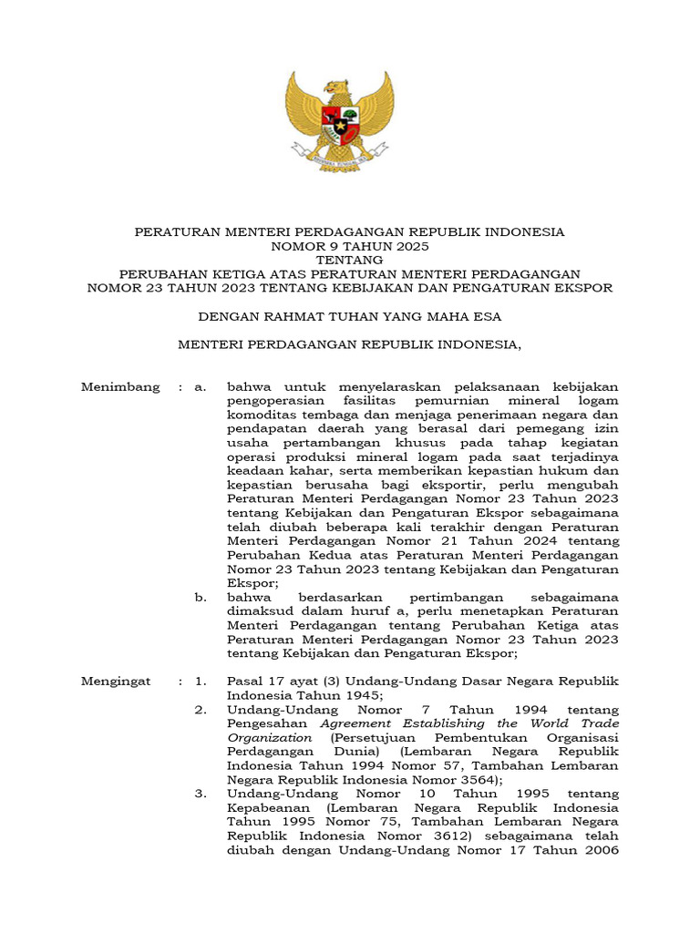 Perubahan Permendag No. 9 Tahun 2025 | PDF